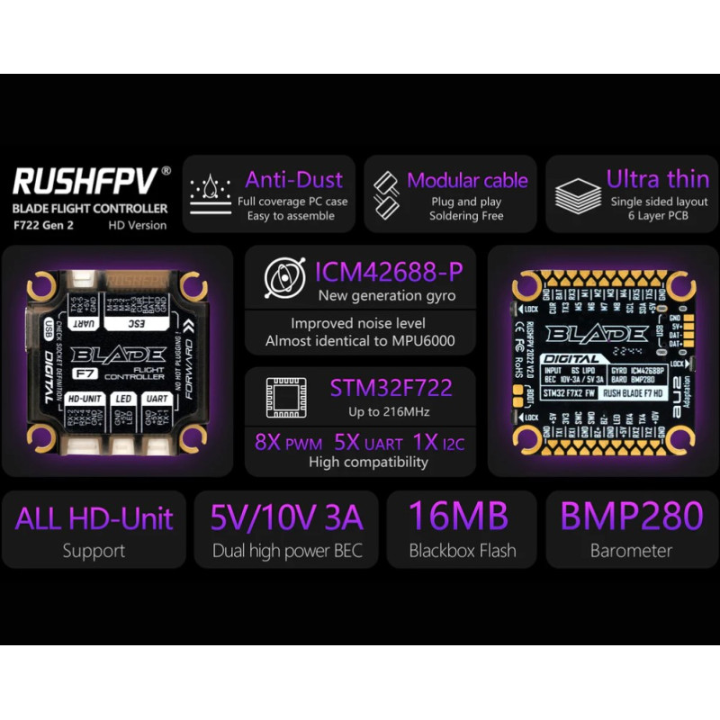 Rush Blade F722 30x30 Flight Controller V2 For DJI By RushFPV - Drone ...